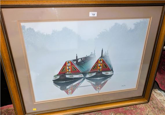Alan Firth | Alan Firth: pair of canal boats, watercolour, signed ...