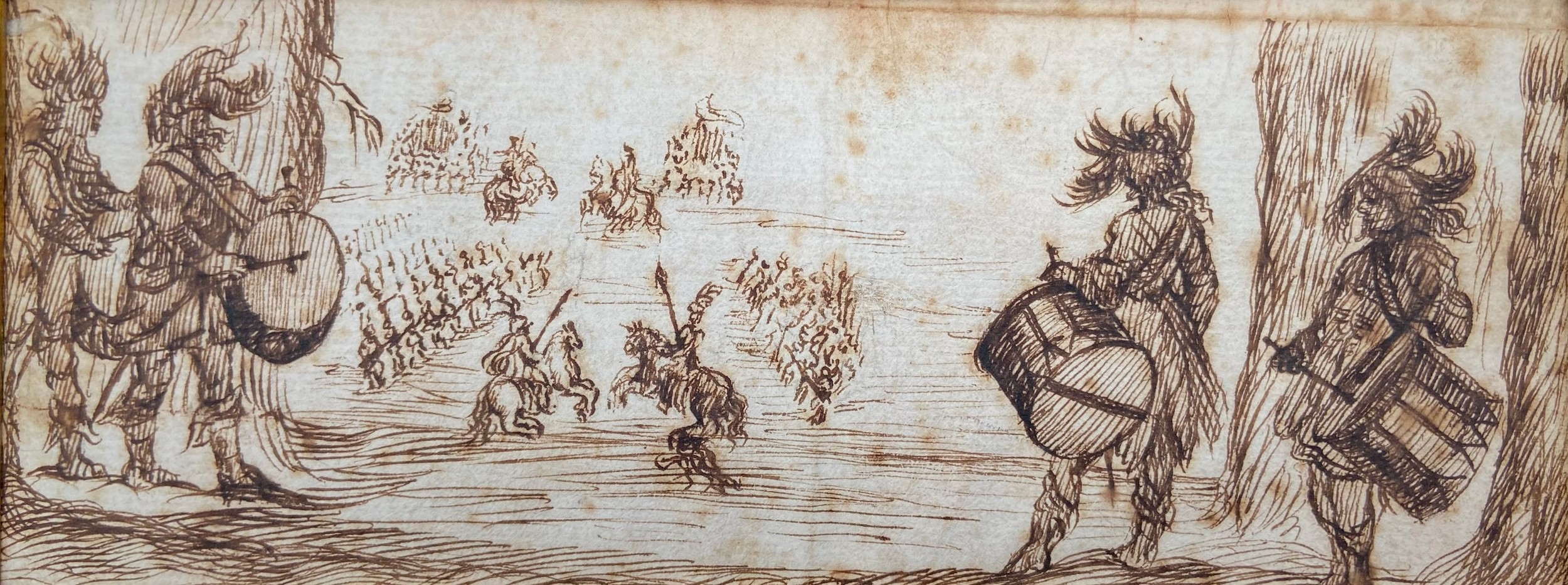 Jacques Callot | a pen and brown ink drawing of a military exercise ...