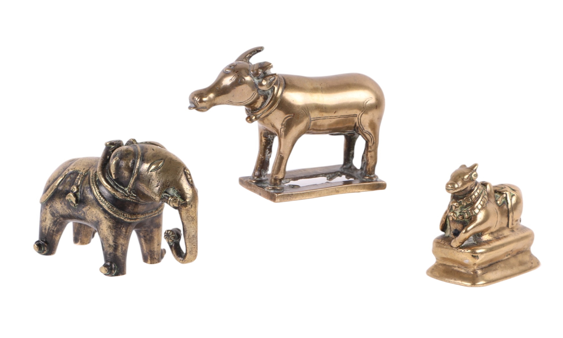 An Elephant | A group of Indian brass temple animals to include an Oxen ...