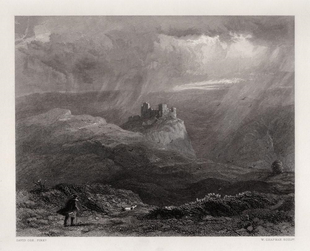 David Cox Sr. | FRAMED 1800s DAVID COX Engraving View of Carreg Cennen ...