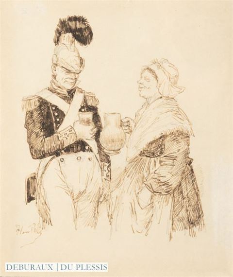 Henri Pille | Officer drinking | MutualArt