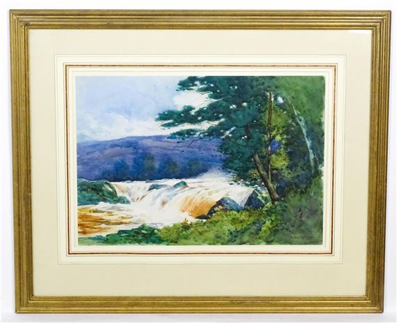 C. Phillips | A wooded landscape with fast flowing river | MutualArt