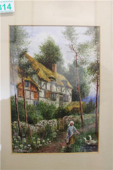 John Thorley | Rural scene with girl feeding geese in foreground with ...