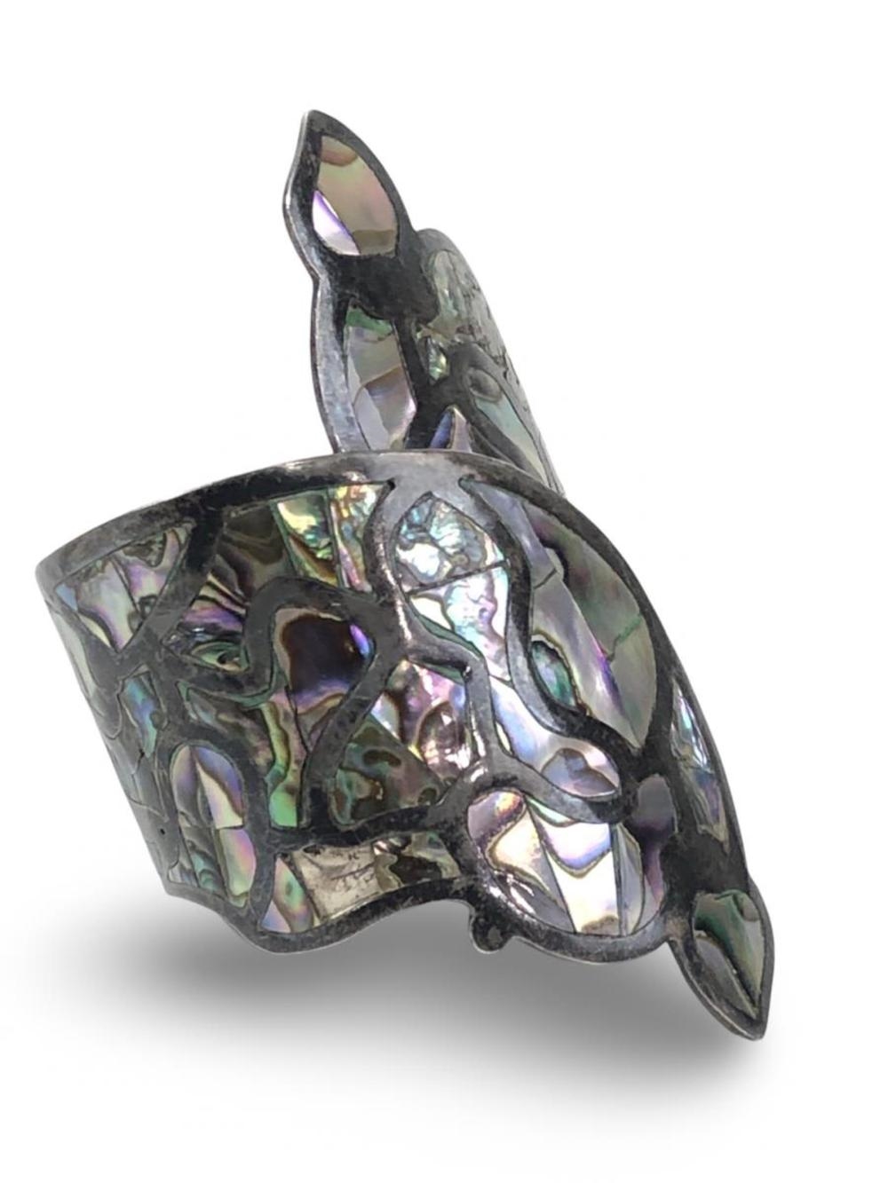 Sterling | Terrific Taxco Sterling Abalone Cuff Bracelet | MutualArt
