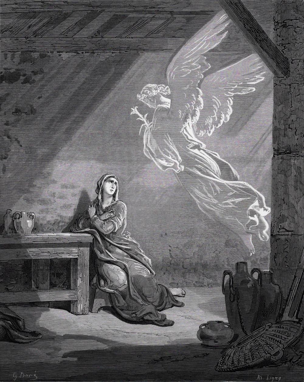 Gustave Doré | Religious 1800s Gustave DORE Woodcut THE ANNUNCIATION ...