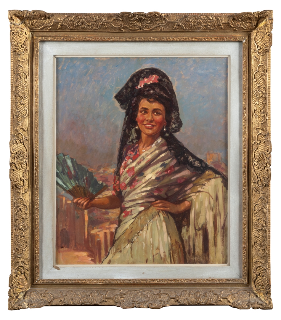Charles-Louis Bisschops | Lady wearing Spanish lace mantilla | MutualArt