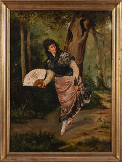 Ramón Muñoz Rubio | Lady wearing Spanish lace mantilla and fan | MutualArt