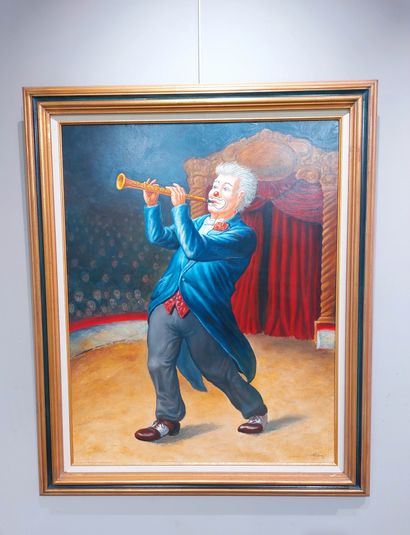 Guy Thomas | Guy THOMAS The clown with the clarinet Oil on canvas 73 x ...
