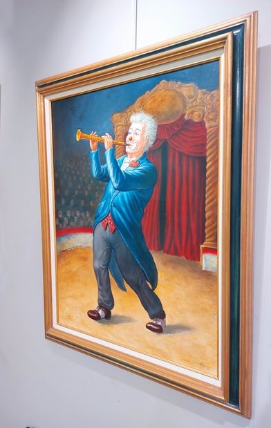 Guy Thomas | Guy THOMAS The clown with the clarinet Oil on canvas 73 x ...