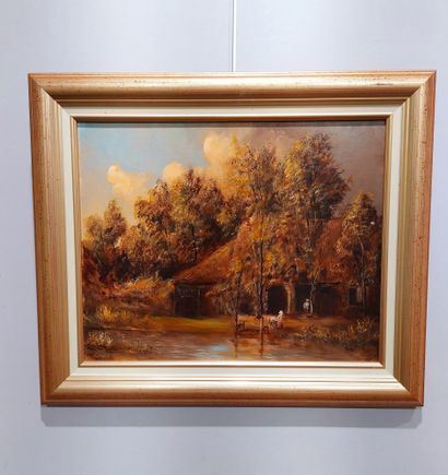 Max Henri | Max HENRI Farm and pond Oil on canvas 33 x 41 cm | MutualArt