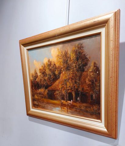 Max Henri | Max HENRI Farm and pond Oil on canvas 33 x 41 cm | MutualArt