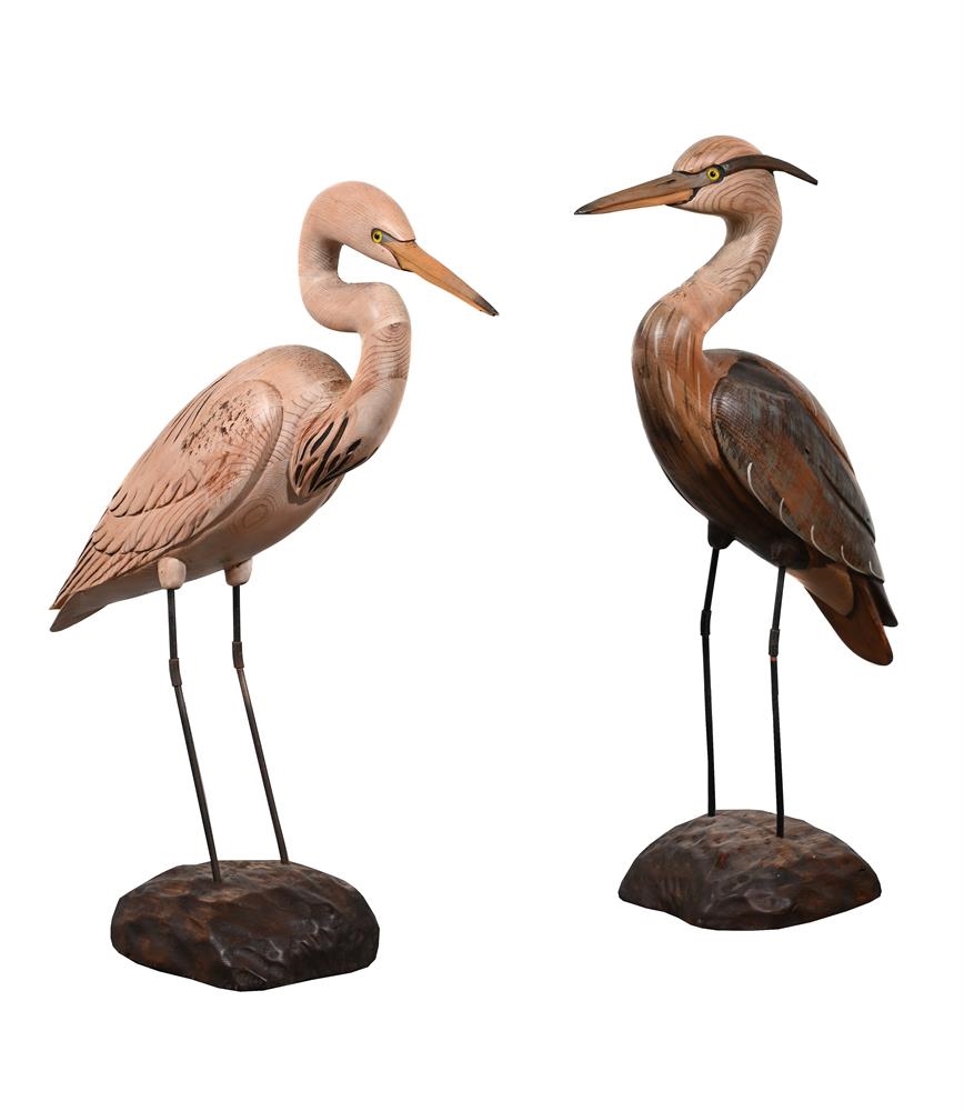 Tom Taber | TOM TABER, TWO CARVED WOODEN MODELS OF HERONS, TOM TABER ...