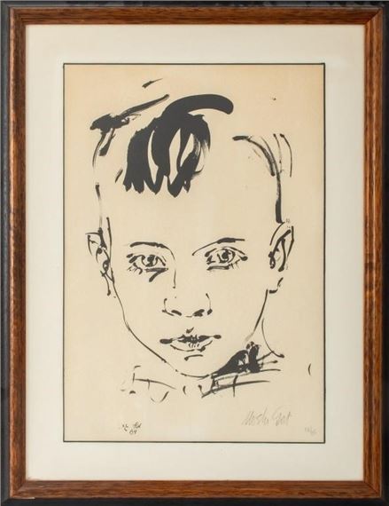 Moshe Gat | Moshe Gat Portrait of a Young Boy Lithograph (1964) | MutualArt
