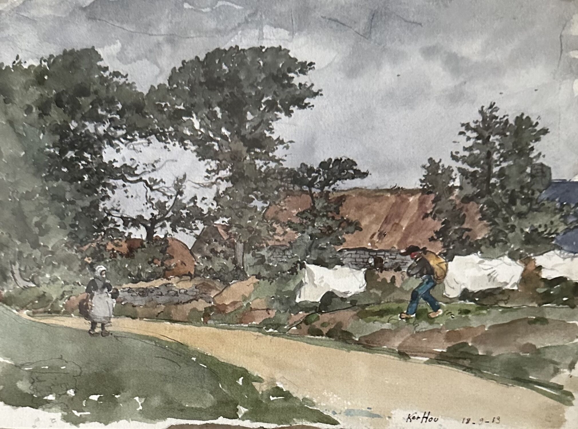 Xavier Josso | Scène animée en Bretagne (1919) | MutualArt