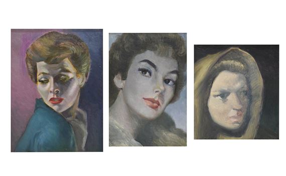 Ken Leech | Leech (1910-1995) - Oil on plyboard - Three portraits (1993 ...