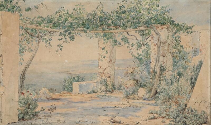 Carl Frederik Aagaard | View from a pergola in Taormina (Circa 1870 ...