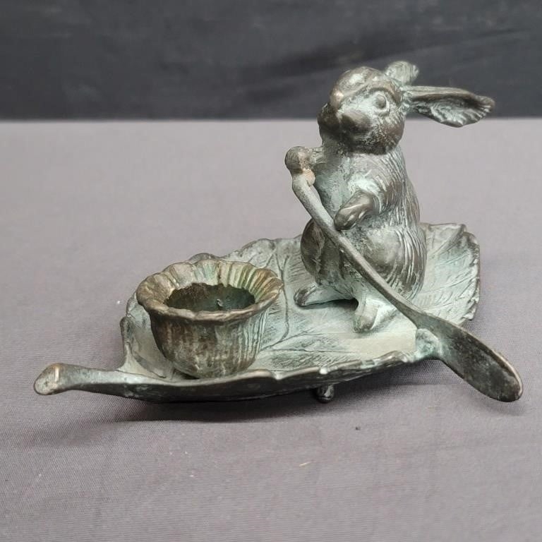Brass Rabbit | Brass rabbit on leaf candlestick | MutualArt
