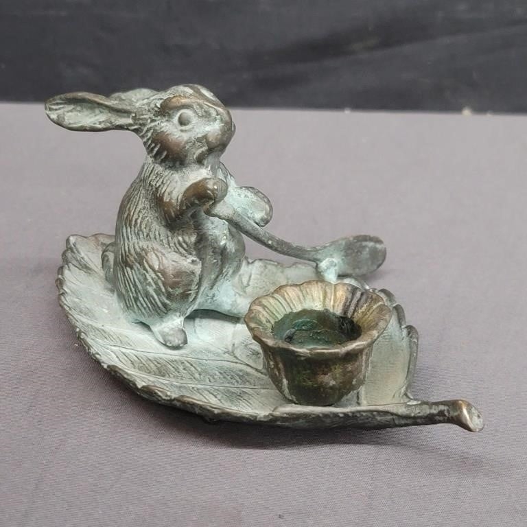 Brass Rabbit | Brass rabbit on leaf candlestick | MutualArt