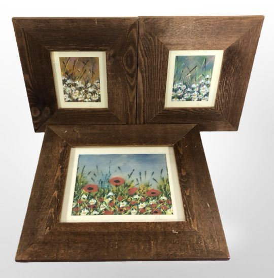 Gordon Robinson | Three paintings on satin all depicting flowers ...