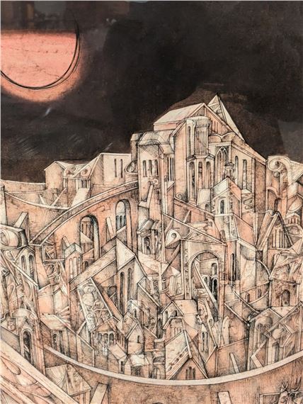 Peter Nuttall | Townscape under the moon | MutualArt