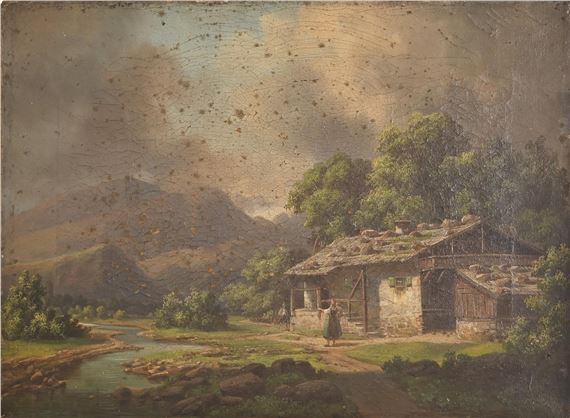 Karl Franz Ludwig Kergel | Tyrolean Landscape with a Young Woman ...