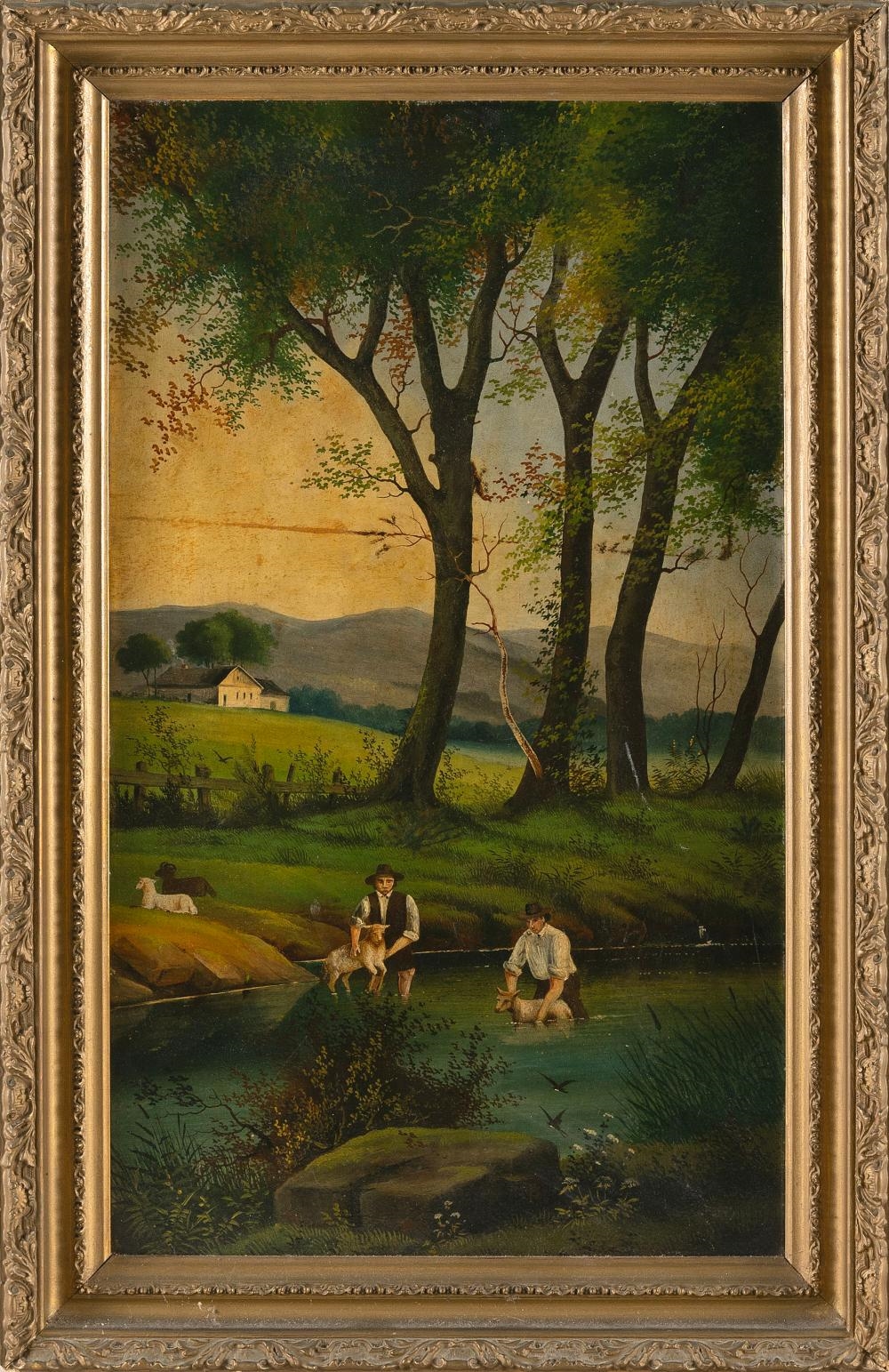 American Primitive School, 19th Century | Landscape with shepherds ...