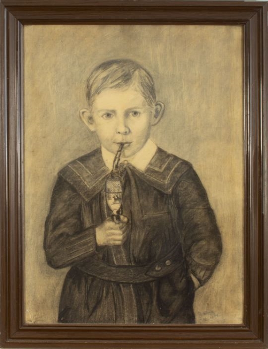 E. Schüler | Junge mit Großvaters Pfeife (1898) | MutualArt