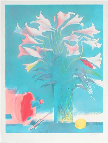 Paul Guiramand | Paul Guiramand - Bouquet de Lys sur Fond Bleu | MutualArt