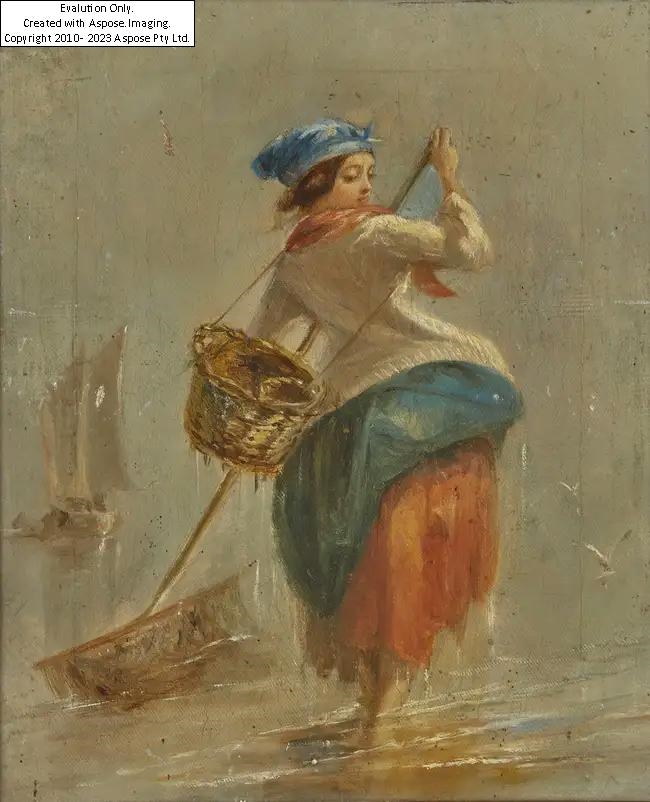 Thomas Kent Pelham | Study of a girl shrimp-fishing; | MutualArt