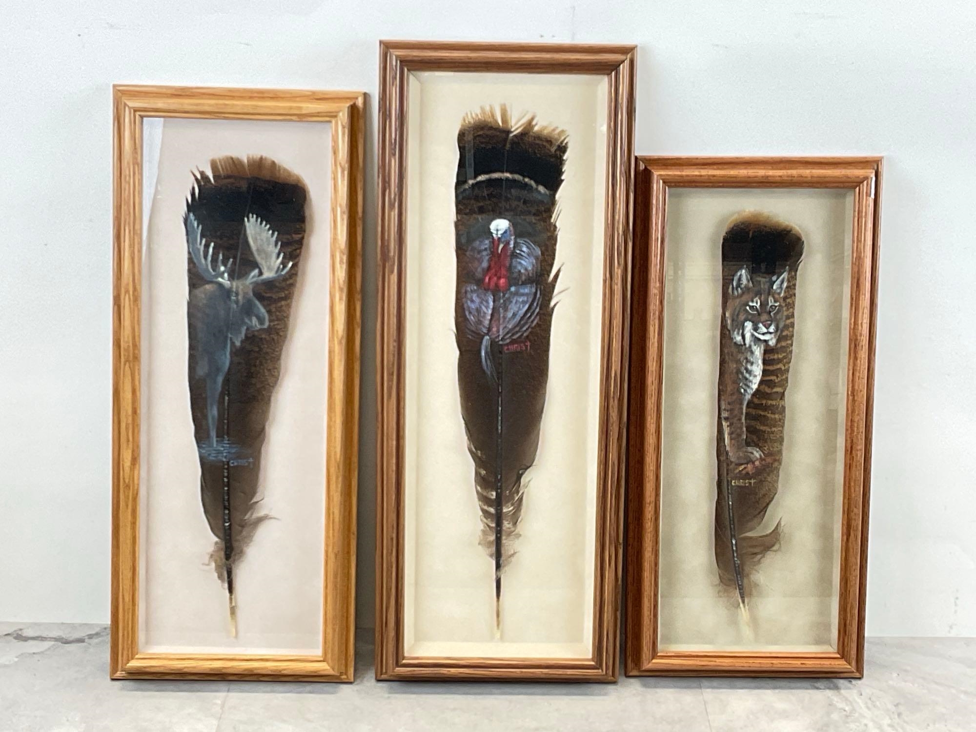 Dan Christ | Dan Christ signed wildlife paintings on turkey feathers (3 ...
