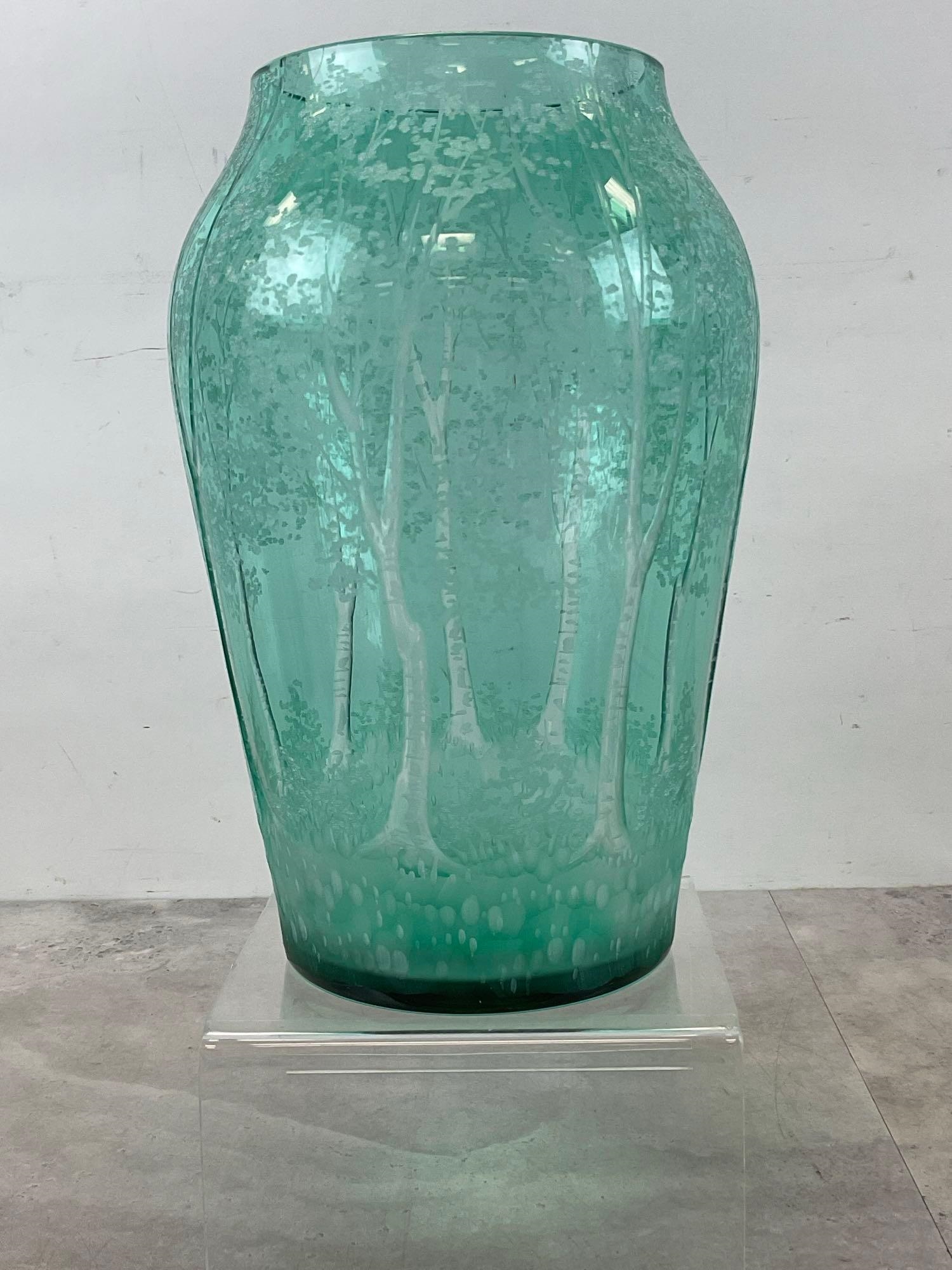 Gianfranco Rioda | Murano glass vase with etched trees | MutualArt