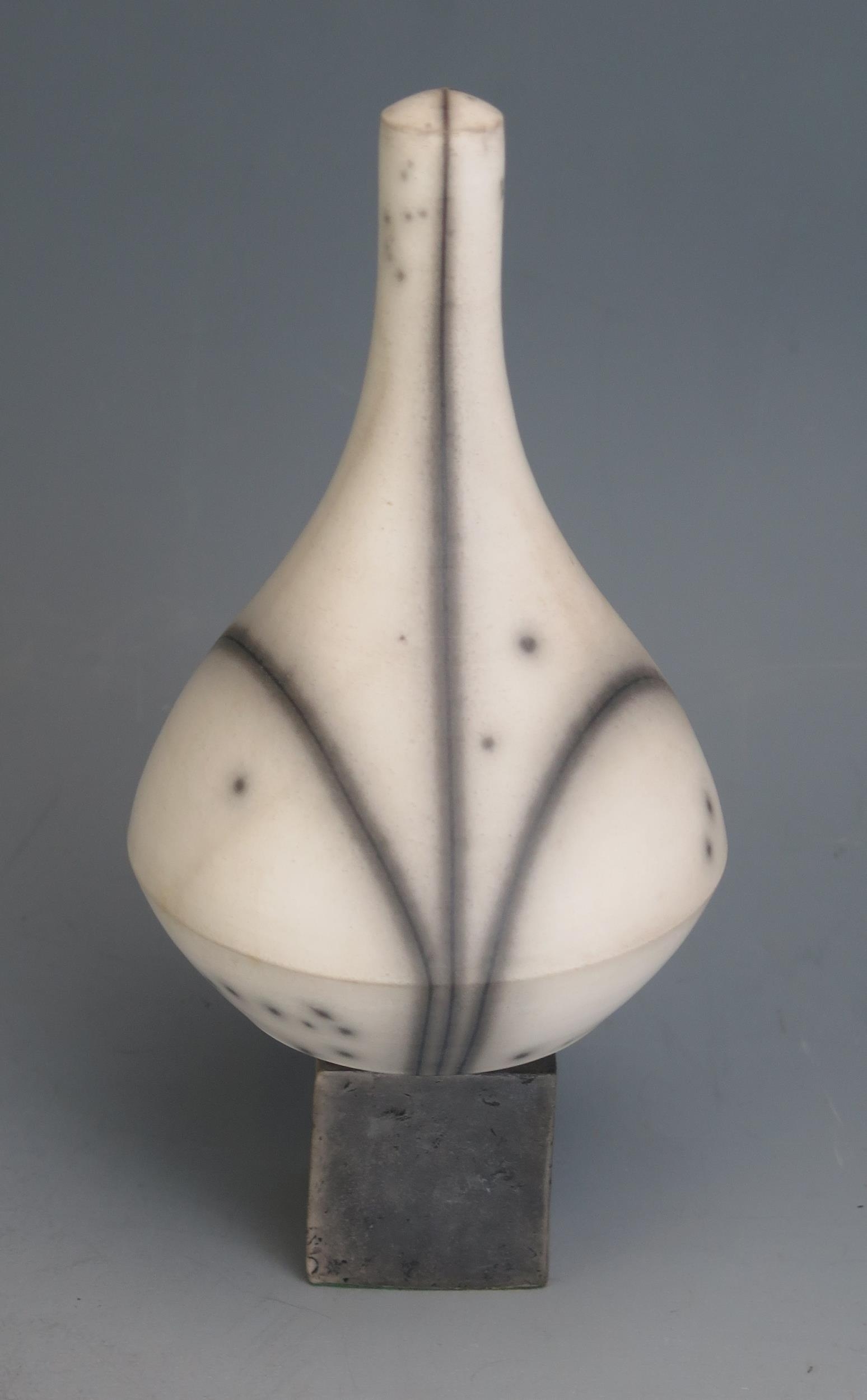 Tim Andrews | _ A Raku Sculptural Vase Form on a square base | MutualArt