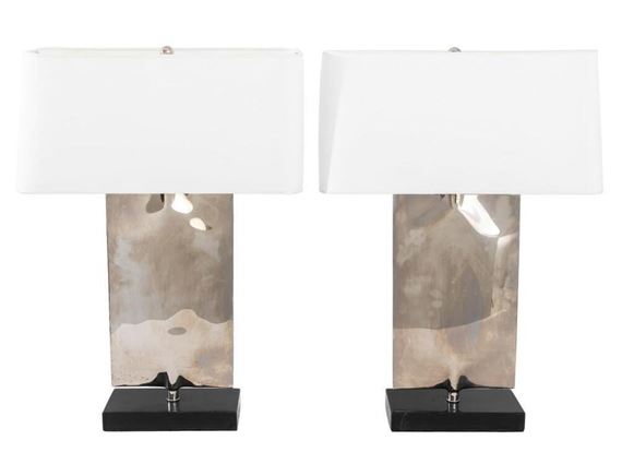 Designer | Arteriors Chrome Rectangular Table Lamps, Pair | MutualArt