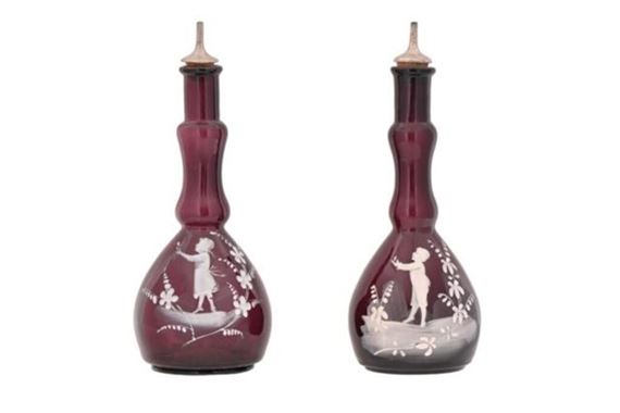 Mary Gregory | Antique Mary Gregory Barber Bottles (2 | MutualArt