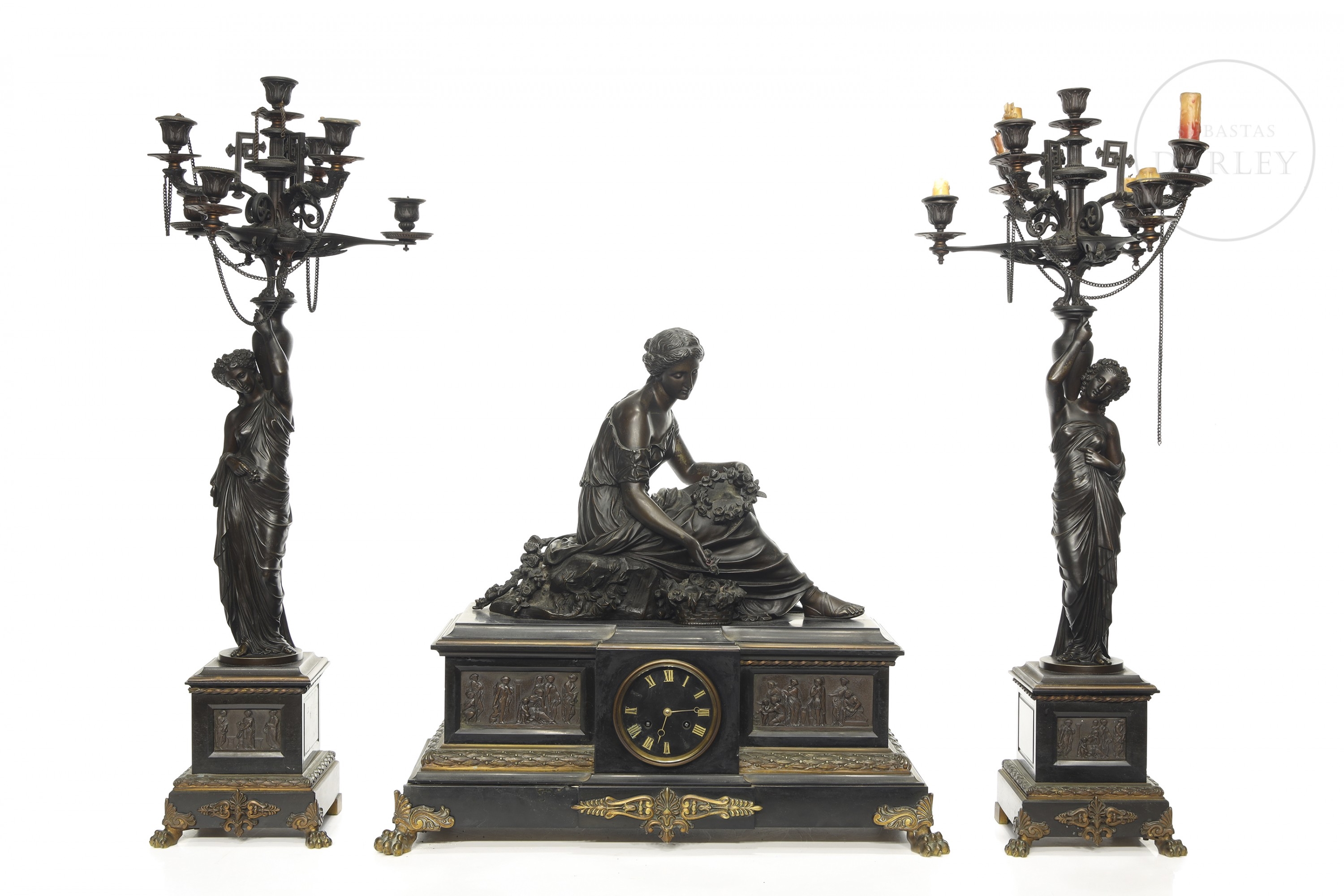 Louis Alfred Habert | Mantel clock with garniture | MutualArt