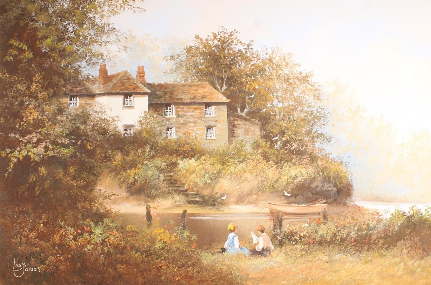 Les Parson | children playing with pond yachts | MutualArt