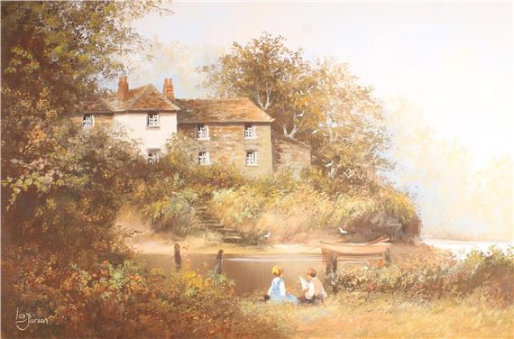 Les Parson | children playing with pond yachts | MutualArt