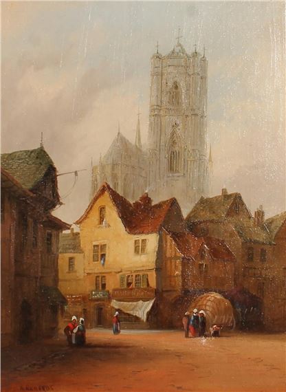 W. Richards | untitled town scene with cathedral | MutualArt