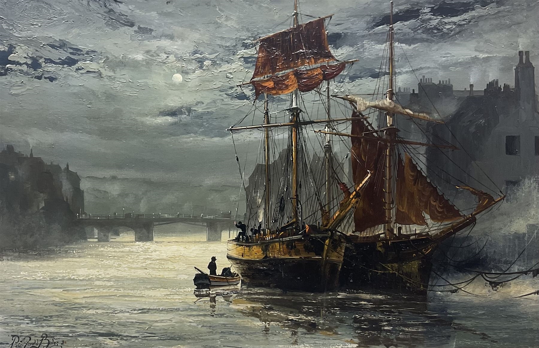 Peter Gerald Baker | Moonlight Over Whitby Harbour | MutualArt