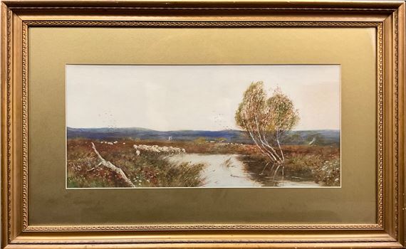 Frederick Hines | Heathland Pool, with Flock of Sheep | MutualArt
