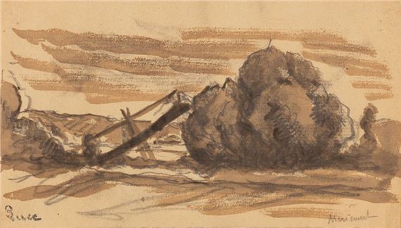 Maximilien Luce | . Paysage au gros arbre. Dessin au crayon et lavis ...