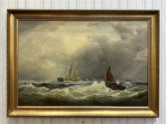 George Gregory | Fishing Boats in a Rough Sea (1877) | MutualArt