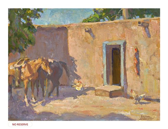 Arthur Mitchell | Horses and Adobe House (Circa 1942) | MutualArt