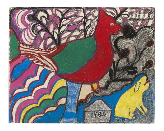 Nellie Mae Rowe | YELLOW DOG, RED BIRD (1982) | MutualArt