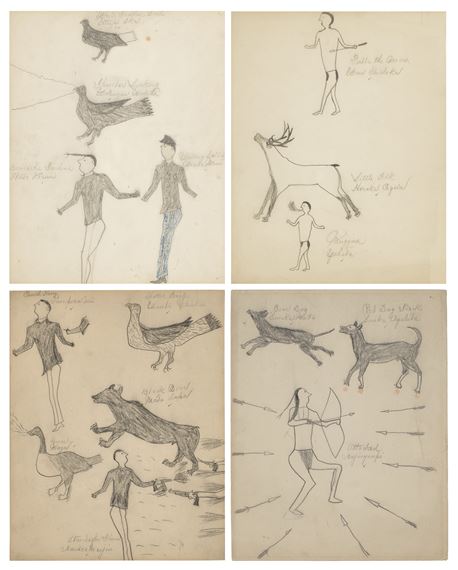 Rosebud Sioux School 20th Century | FOUR LEDGER DRAWINGS (BRAIDS HIS ...