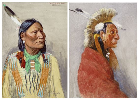 Joseph Scheuerle | Chief Black Horn, Ogalala and Grass—Sioux: A Pair of ...