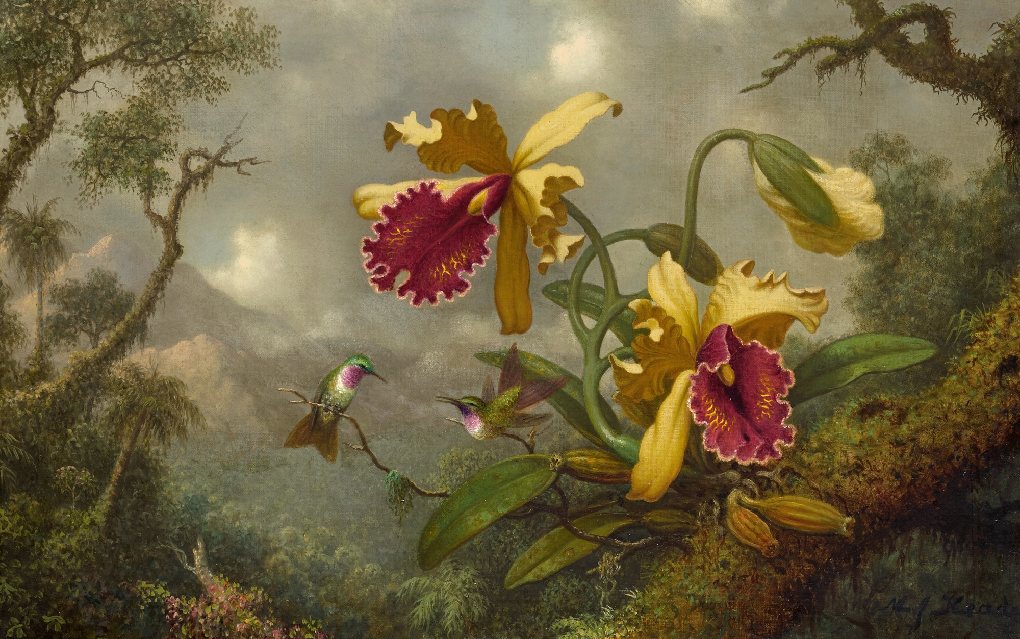 Martin Johnson Heade | Hummingbirds and Gold and Purple Orchids (1875 ...