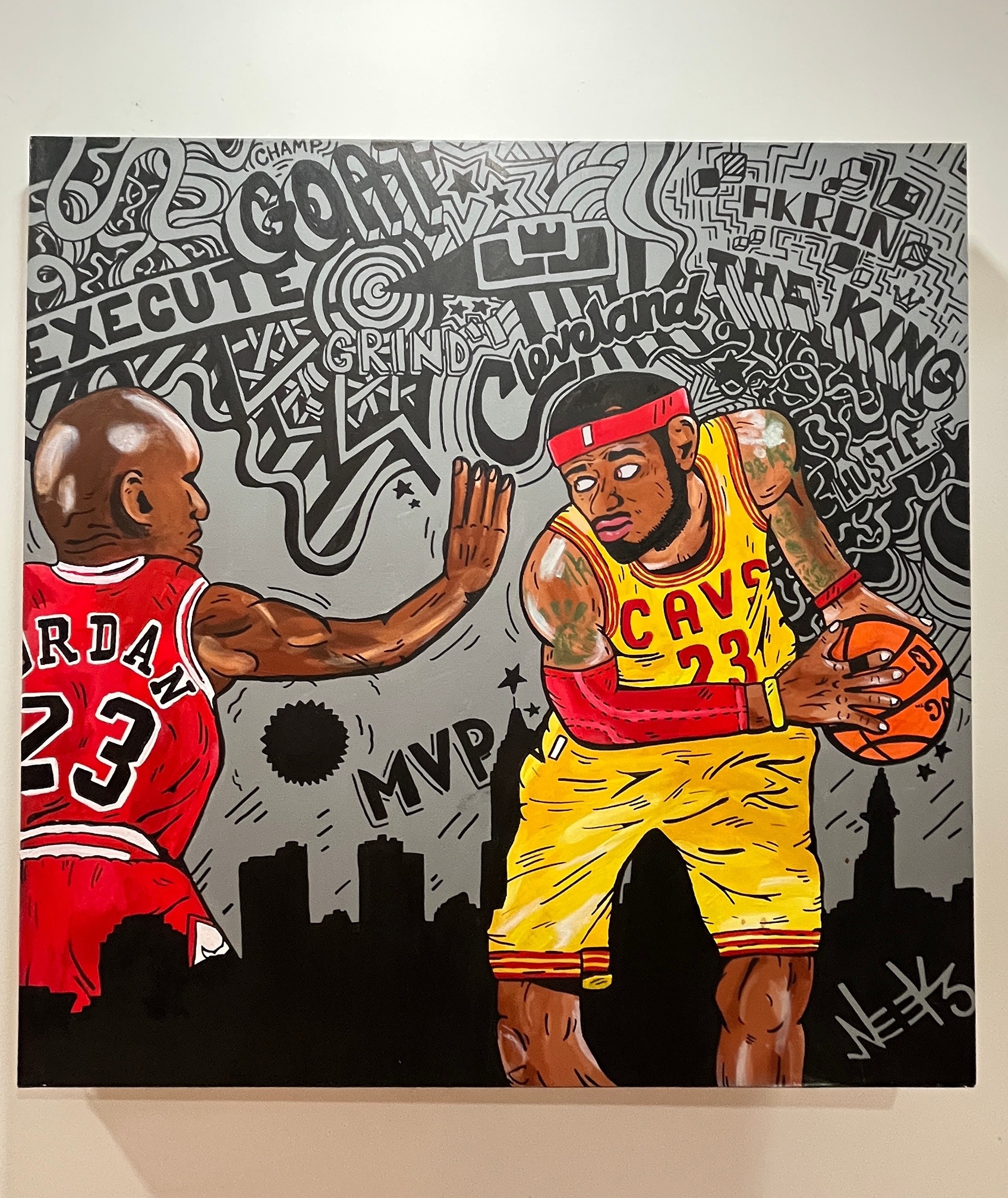 Michael Jordan | MICHAEL JORDAN & LEBRON JAMES GOAT 1v1 Oil on Canvas ...