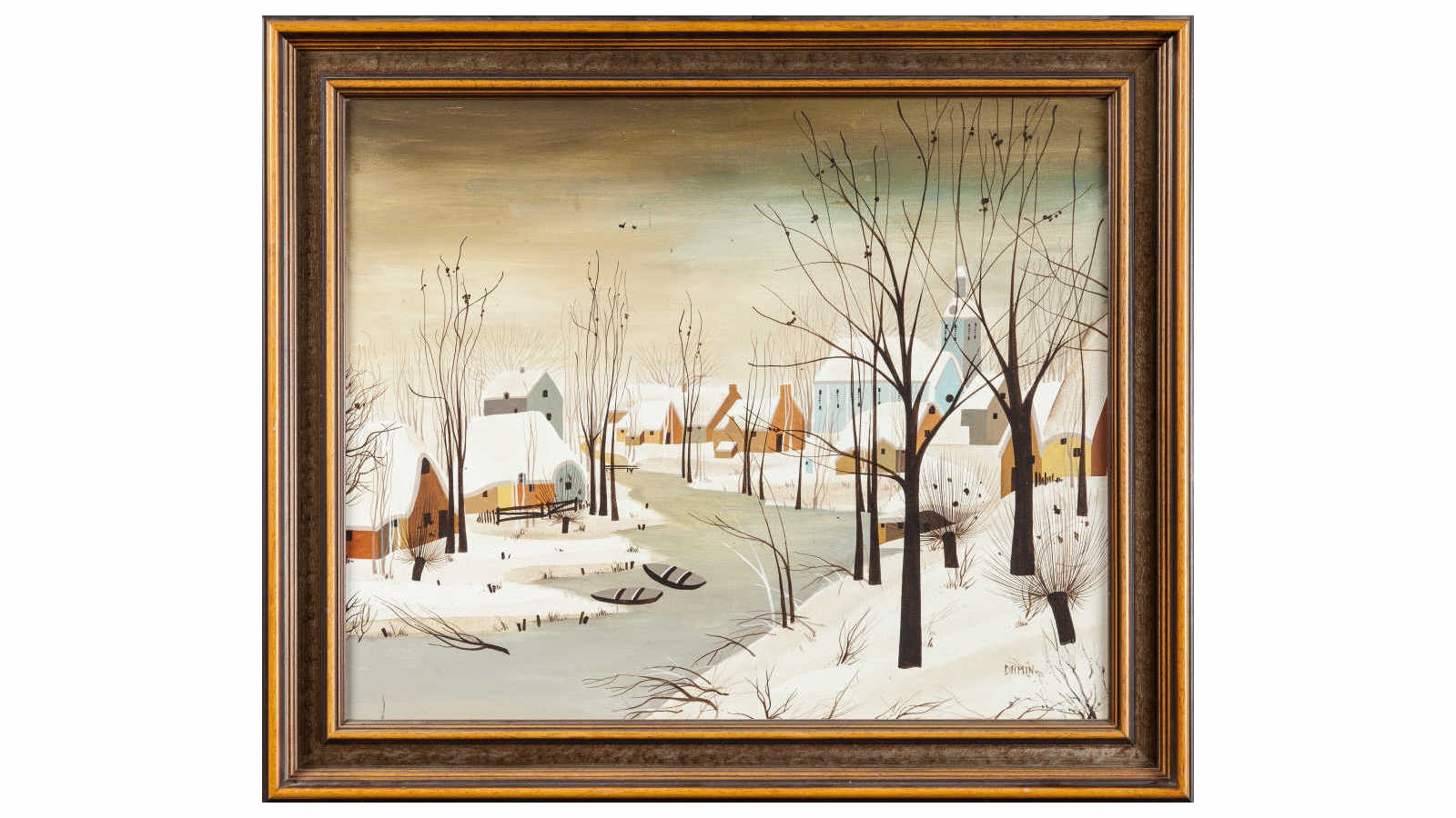 Georges Damin | Georges DAMIN ( né en 1942)Paysage enneigé. Huile sur ...