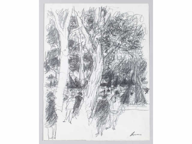 Jean Fusaro | Jean Fusaro (1925-). Place animée. Dessin à la mine de ...